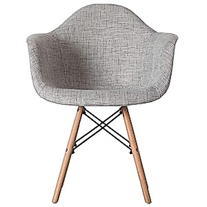 Mid-Century Modern Style Fabric Lined Armchair with Beech Wooden Legs, Grey Set 4