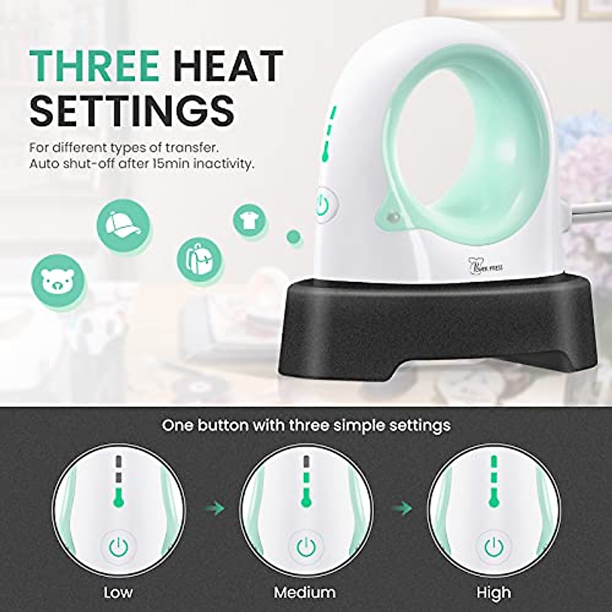 PowerPress Mini Heat Press Machine, Portable Heat Press Easy for T-Shirts, Shoes, Hats, Small Iron-on Vinyl Projects (Mint Green)