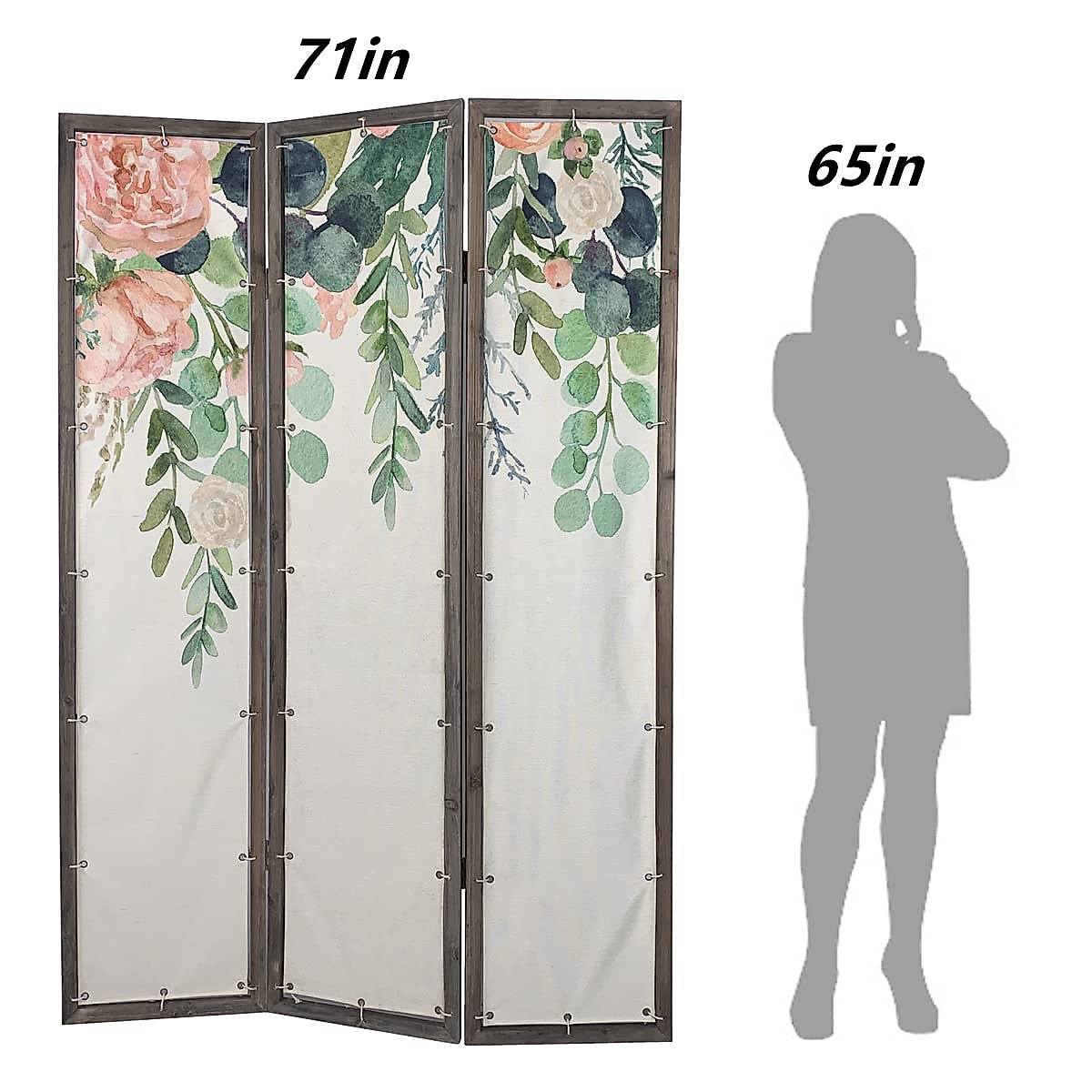 LANDCHY Room Divider Screen Oriental Furniture Privacy Screens Flowers Painting Canvas 3-Panel Foldable Portable Room Separating Divider Room Partitions and Dividers Freestanding 71'' Tall