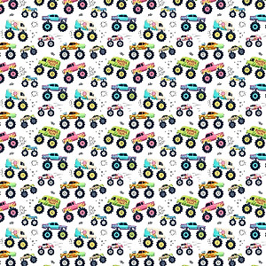Monster Truck Party Birthday Gift Wrap Paper Folded Flat 30 x 20 Inch, 3 Sheets