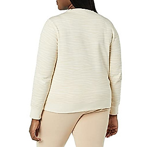 Amazon Essentials Women's French Terry Fleece Crewneck Sweatshirt (Available in Plus Size), Beige Zebra Stripe Print, Medium