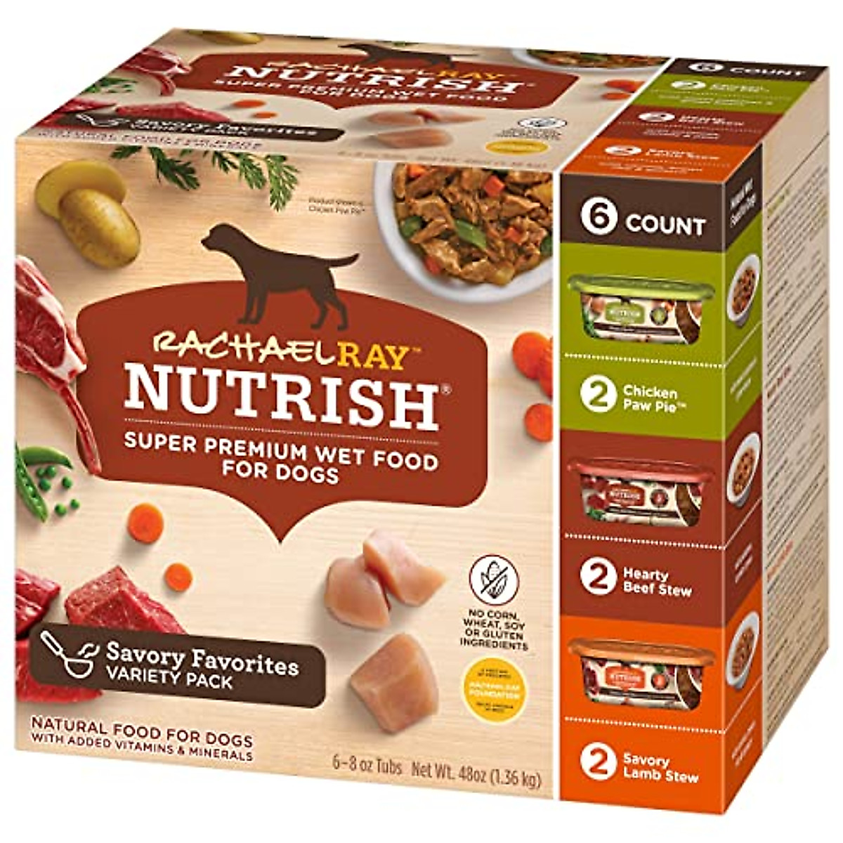 Rachael Ray Nutrish Premium Natural Wet Dog Food, Savory Favorites Variety Pack, 8 Ounce Tub (Pack of 6)