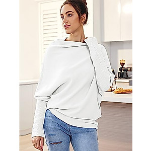 LILLUSORY Womens 2023 Fall Long Batwing Sleeve Off Shoulder Tunic Tops Oversized Crewneck Lightweight Slouchy Pullover Sweaters White