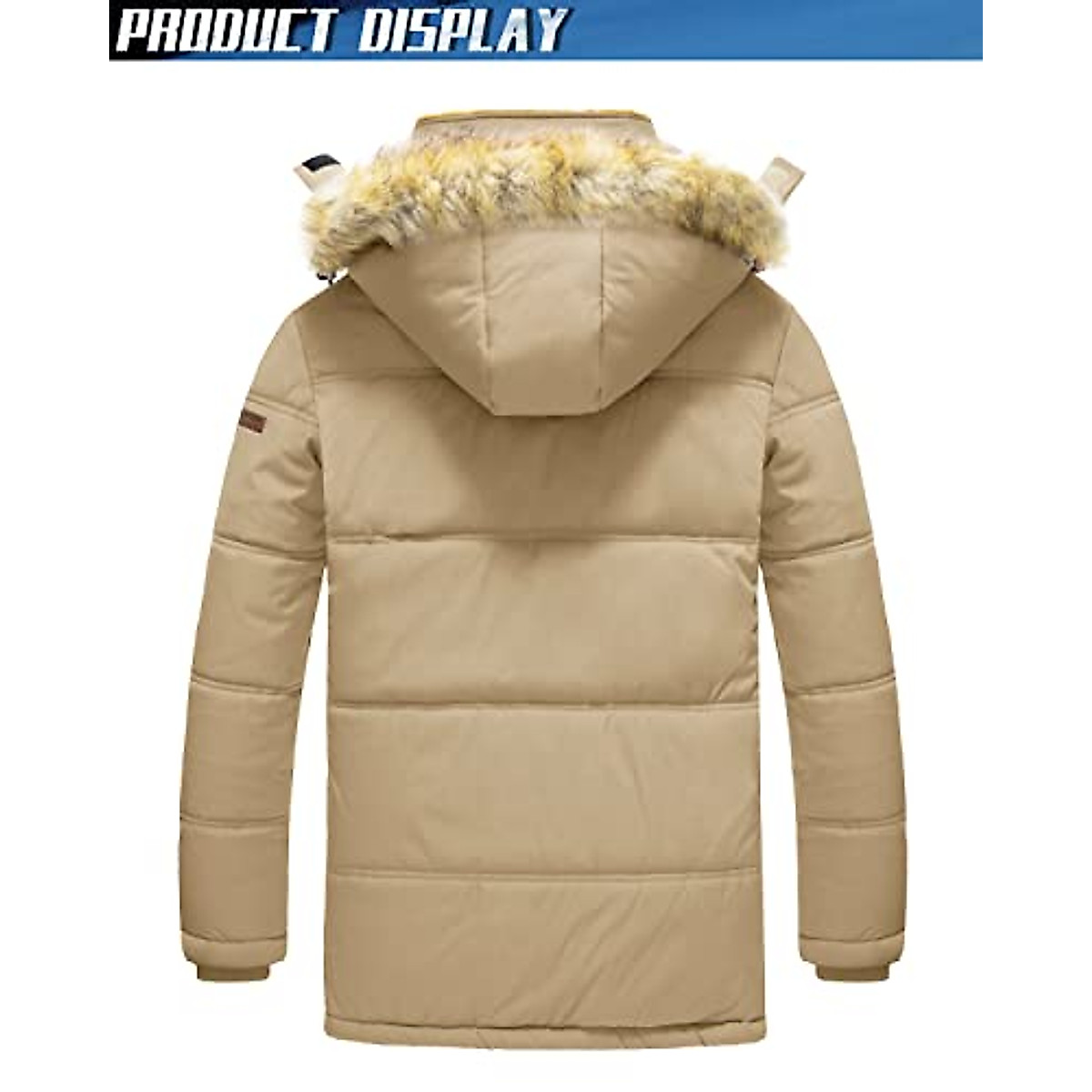 TACVASEN Men's Parka Jacket Winter Warm Fleece Liner Snow Ski Hiking Coats Hooded Khaki, L