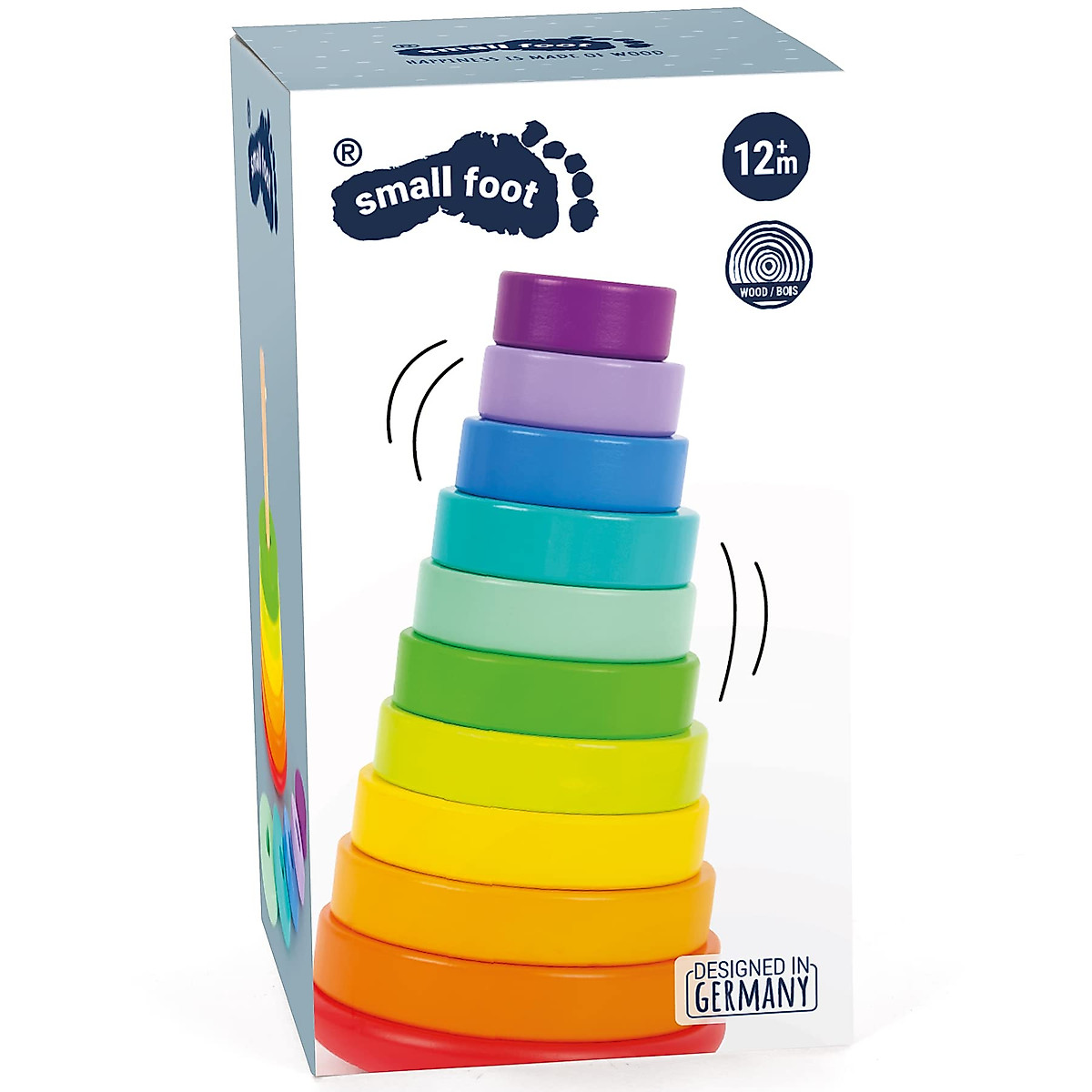 Wooden Large Rainbow Stacking Tower by Small Foot – Babies Learn Hand-Eye Coordination, Patterns and Colors While Developing Fine Motor Skills – Classic Educational Game for Toddlers – Ages 18+ months