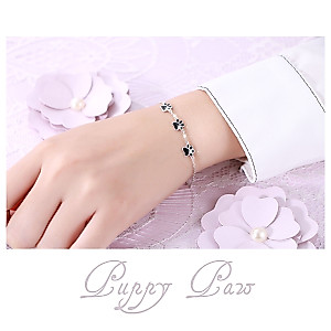 Ladytree S925 Sterling Silver Puppy Dog Cat Pet Paw Print Bracelets1