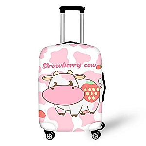 ZPINXIGN Cow Print Luggage Cover for Kids Cute Strawberry Cow Suitcase Protector Cover 25-28 Inch Baggage Cover Holiday Travel Luggage Case Protective Cover