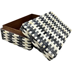 Decorative Inlay & Wooden Engraved Art Keepsake Box Storage For Jewelry Hand Finished White and Gray Mat Pattern Keepsake Oraganizer Rectangular Shape Bone Inlay Beautiful Home Décor & Table Décor