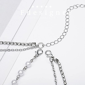 Fdesigner Boho Pearl Head Chain Vintage Crystal Headpieces Wedding Rhinestone Hair Jewelry Party Festival Hair Accessories for Women and Girls (Silver)