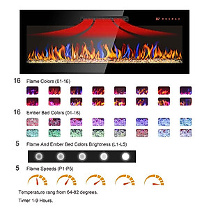 IVYHAVEN 50 Inch Long Fireplace Wall Mounted, 16 Flame Colors, Thin Electric Fireplace Inserts, Electric Fireplace with Remote Control 11 Temperature 64F -82F, Touch Screen, Low Noise