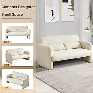 BAMOOLI Loveseat Sofa, Mid Century Modern Sofa, Lambswool Fabric Upholstered Couch, Luxury 2 Seater Couch with 2 Throw Pillows, Small Couches for Small Spaces, Living Room, Tool-Free Assembly, Beige