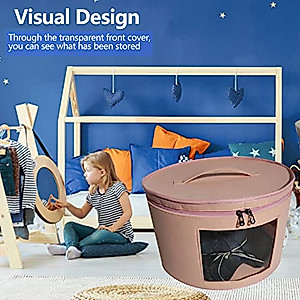 MIGHTYDUTY Portable Hat Storage Box Stackable Foldable Collapsible Large Capacity Hat boxes Round Hat Container with Dust Proof Lid Travel Cap Boxes Felt Stuffed Animal Toy Storage (Middle Pink)