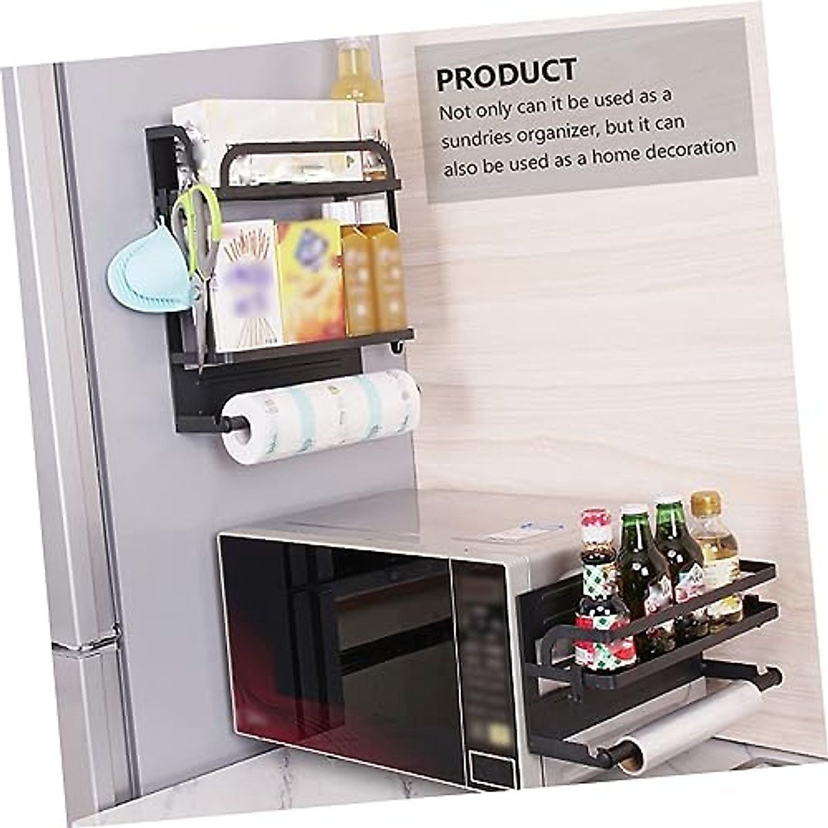 FUNOMOCYA Refrigerator Shelf Sundries Storage Container Magnetic Storage Rack Storage Stand Storage Shelf Single Layer Rack Storage Shelves Metal Dusting Black