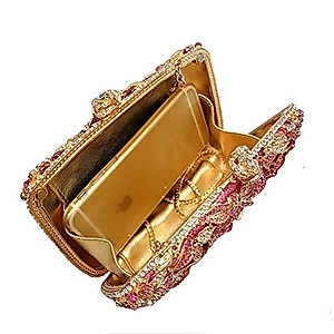 DEBIMY Elegant Flower Evening Clutch Bag Wedding Party Rhinestone Evening Bags for Women Cocktail Party Handbag Purse Pink