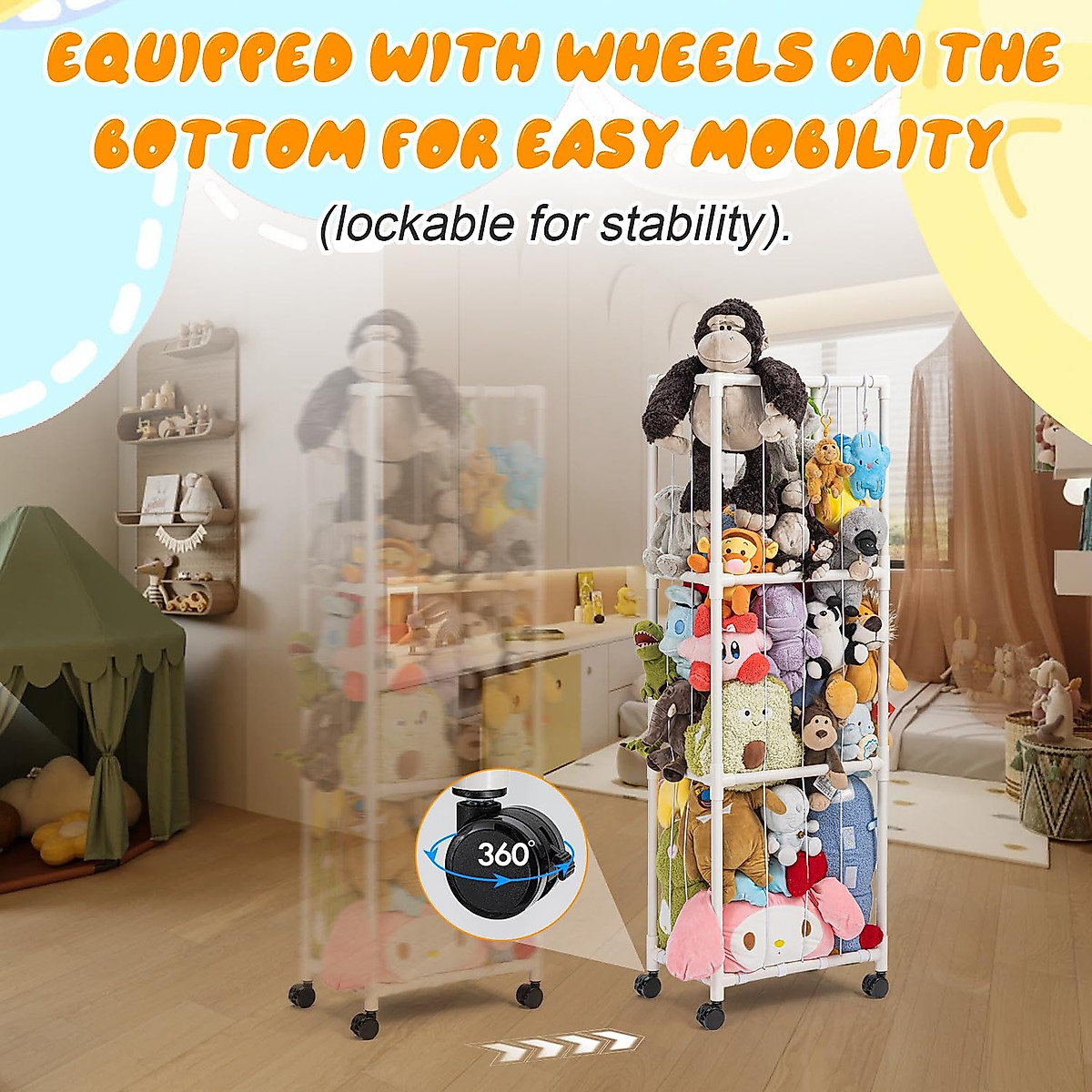 Stuffed Animal Zoo Storage, Extra Large Stuffed Animal Holder with Dust Cloth and Universal Wheels, Toy Storage Organizer, Plush Storage Organizer Shelf for Birthday Gift, Nursery Play Room Bedroom