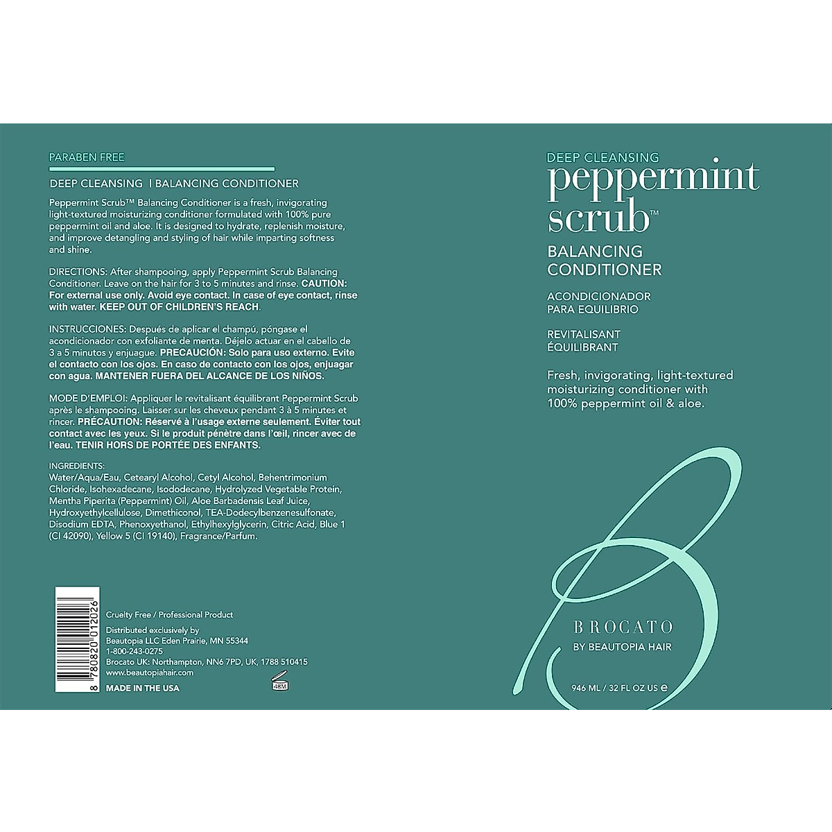 Brocato Peppermint Scrub Shampoo and Conditioner Liter Duo, 32oz Each | Fresh, Invigorating, Cleaning & Moisturizing | Pure Peppermint Oil For All Hair Styles