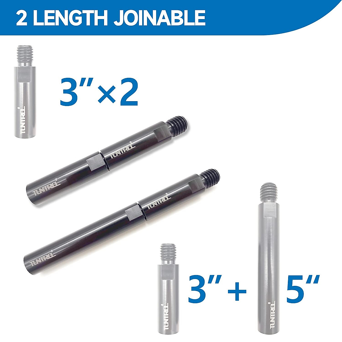 TUNTROL 5/8"-11 Thread Rotary Extension Shaft Set, 5" & 3" & 3" Aluminum Connecting Rod Extender for Car Polisher, Angle Grinder, Backing Plate