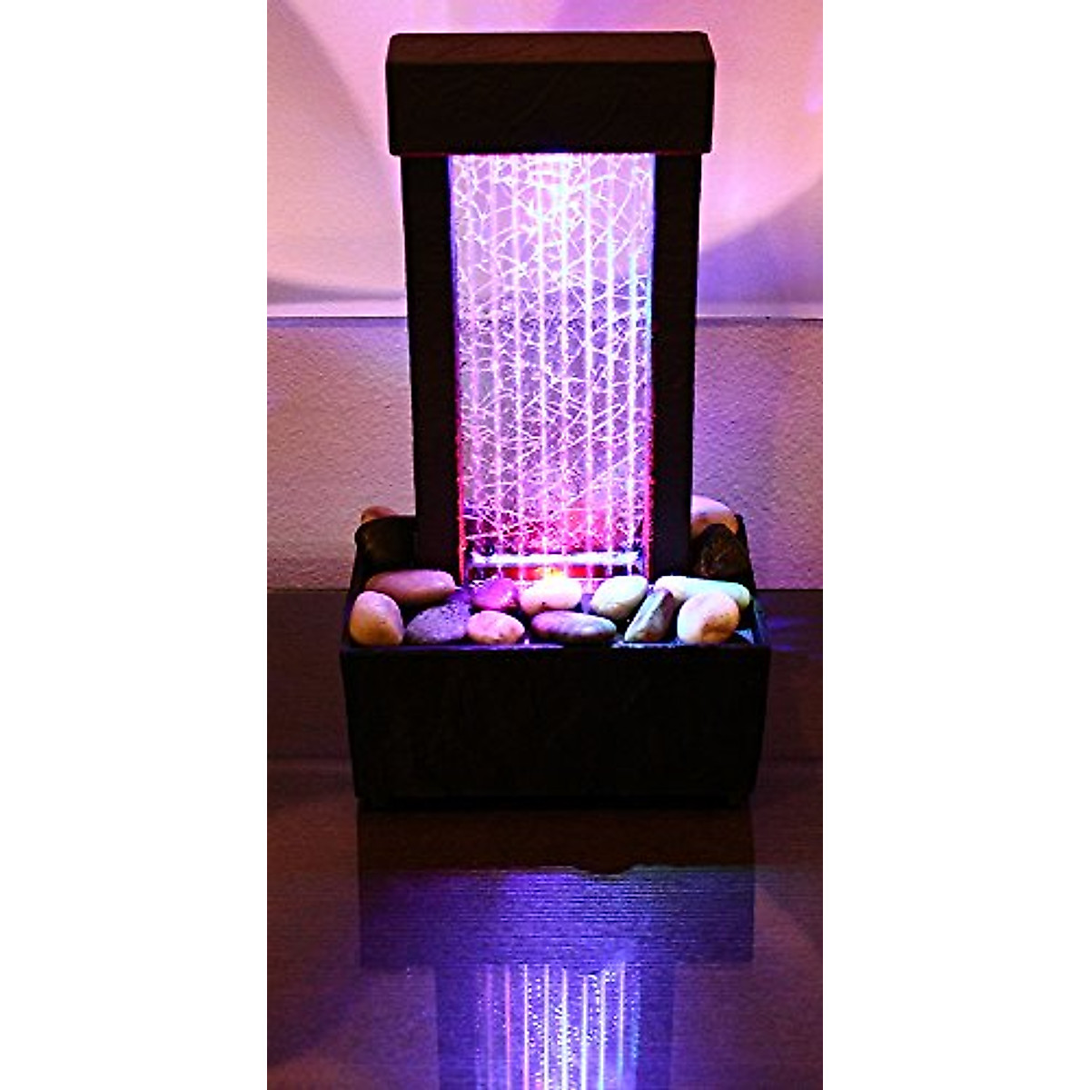 Nature's Mark 10" H Crackled Glass Light Show Tabletop Water Fountain with Natural River Rocks and Color Changing LED Lights (Corded)