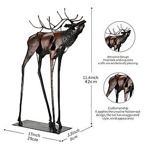 ASLUSNEY Metal Deer Statues,Elk Sculptures handicrafts Home Decor,100% Handmade Rustic Metal Crafted Reindeer Ornament Figurines Gifts for Bookshelf Office Desk & Home Decorations(Deer)