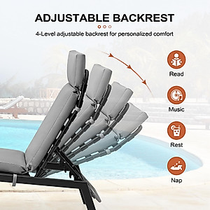 Patio Oversized Outdoor Patio Lounge Chairs set of 2,Metal Outdoor Pool Lounge Chair with Adjustable Backrest, Sunbathing Tanning Poolside Loungers for Backyard Porch Deck Lounger Recliner (Dark Gray)