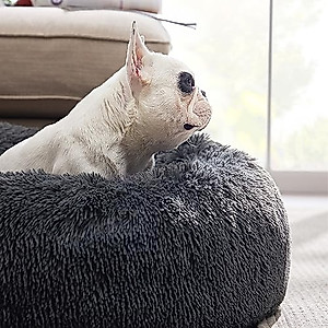 Bedsure Calming Dog Bed for Medium Dogs - Donut Washable Medium Pet Bed, 30 inches Anti Anxiety Round Fluffy Plush Faux Fur Cat Bed, Fits up to 45 lbs Pets, Dark Grey