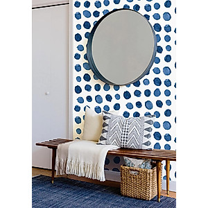 HAOKHOME Boho Peel and Stick Wallpaper Watercolor Brush Strokes Dots Removable Indigo Blue/White Vinyl Self Adhesive Contactpaper 17.7in x 9.8ft