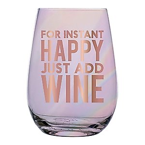 Slant Collections Creative Brands Stemless Wine Glass, 20-Ounce, Instant Happy