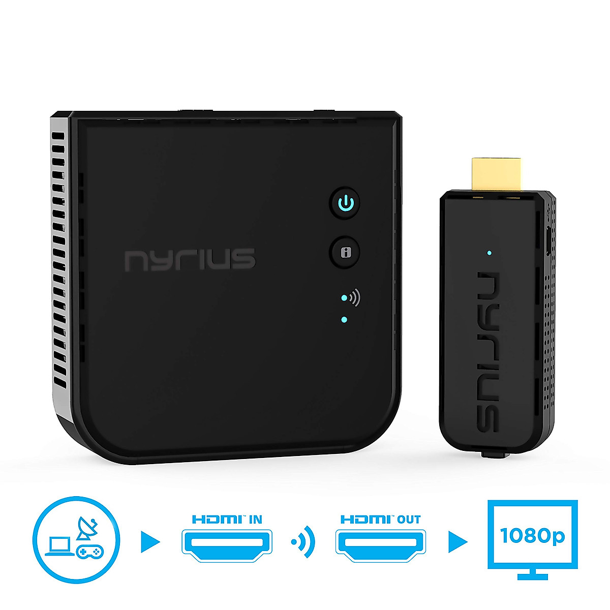 Nyrius Aries Prime Digital Wireless HDMI Transmitter & Receiver System for HD 1080p 3D Video Streaming, Laptops, PC, Cablebox, Satellite, Blu-ray, DVD, PS3 (NPCS549) & Bonus Mini Display Port