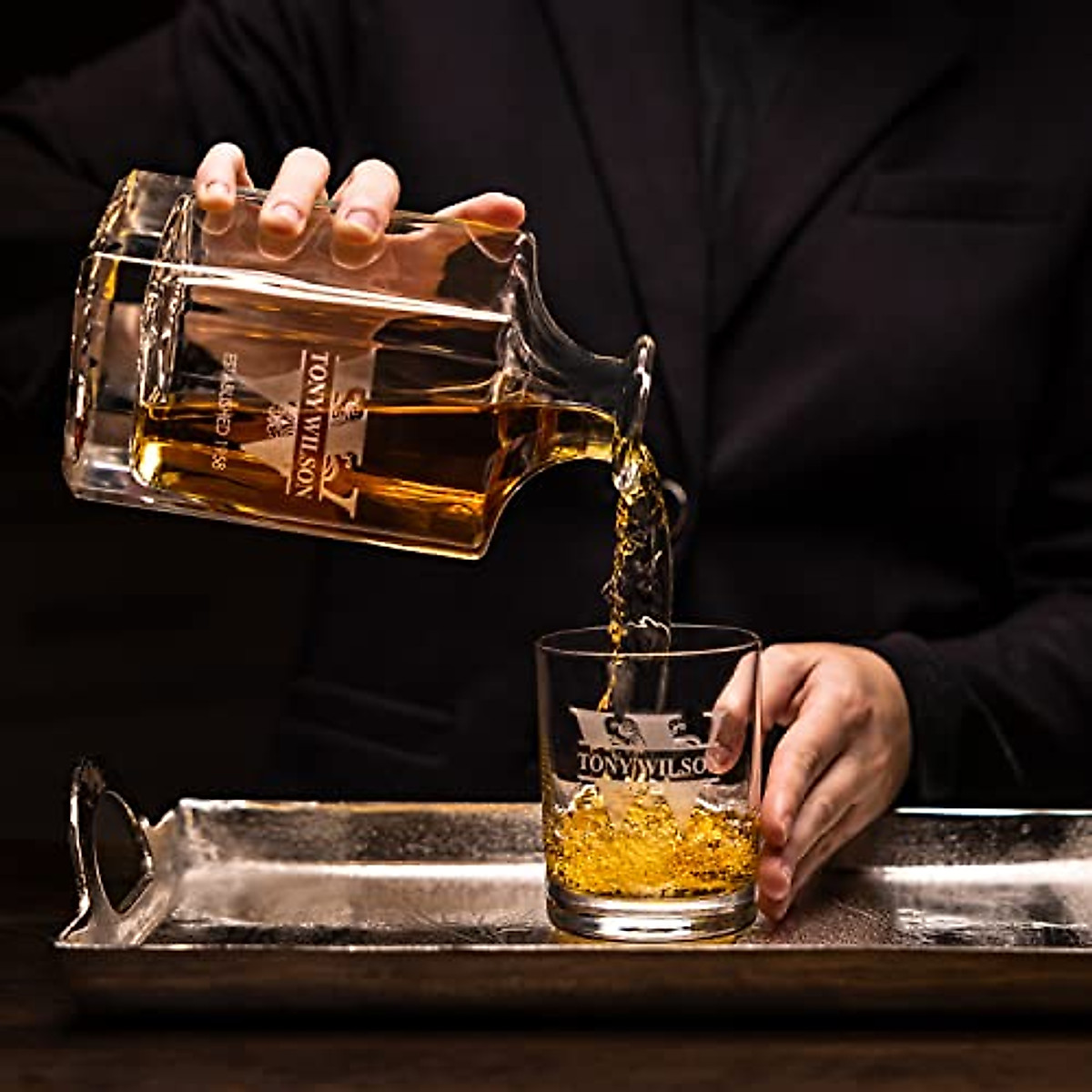 Personalized Whiskey Decanter Set With Glasses - Custom Whisky Drinking Glasses Set of 4 - Engraved Vintage Glassware - Whiskey Gifts for Men, Him, Dad, Birthday, Wedding, Groomsman, Anniversary