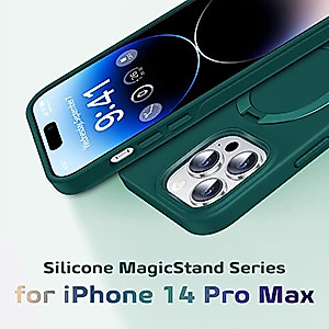 CASEKOO Magnetic for iPhone 14 Pro Max Case with Invisible Stand [Compatible with MagSafe] [Dust-Free Antistatic Silicone] Mil-Grade Protective Non-Slip Phone Cover Cases for Women Men 6.7 inch, Green