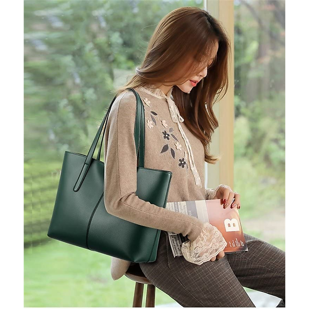 Women Shoulder Handbag Purses, Leather Tote Bag, Large Capacity Top-Handle Satchels, for Daily Work Shopping Dating