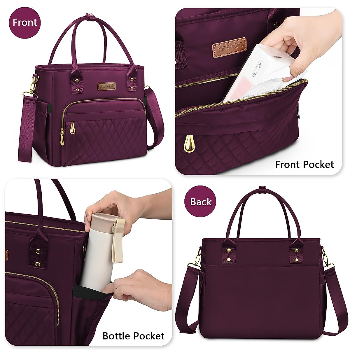 MIYCOO Lunch Bag Lunch Box Women - Leakproof Insulated Lunch Cooler Bag for Women - Large Lunch Tote Bags Adults, Purple