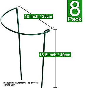 HiGift 8 Pack Plant Support Stakes, Half Round Metal Garden Plant Stake Peony Plant Support Cage, Green Plant Support Ring Border for Tomato,Hydrangea,Flower Indoor Outdoor (10" Wide x 15.8" High)