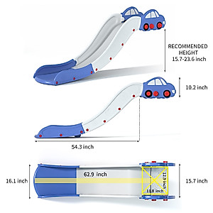 Kids Slide for Bed Couch Slide for Stairs Slide Extended Widened Toddler Slide Plastic Indoor Slide Toy Easy to Assemble Store Car Blue Plus