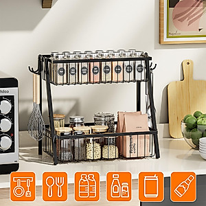 Simple Trending 2 Tier Fruit Basket Metal Wire with 4 Banana Hooks, Countertop Fruit Vegetable Basket Kitchen Organizer for Bread Snack Veggies Produce, Black