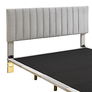 anwickjeff Modern Queen Size Velvet Upholstered Bed Frame with Smart Led Light and Headboard, Floating Bed Frame Queen Size for Kids, Smart Bed, Bedroom Sets (Gray)