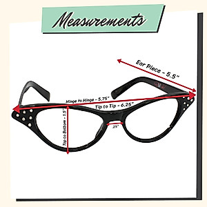 Hip Hop 50's Shop Womens Cat Eye Rhinestone Glasses (Black)