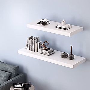 RANK Floating Shelves 2 Pack Modern Display Wall Shelf for Bedroom, Bathroom, Living Room and Kitchen, Deeper Than Others (White, 23.6" L x 11.5" D x2 T)
