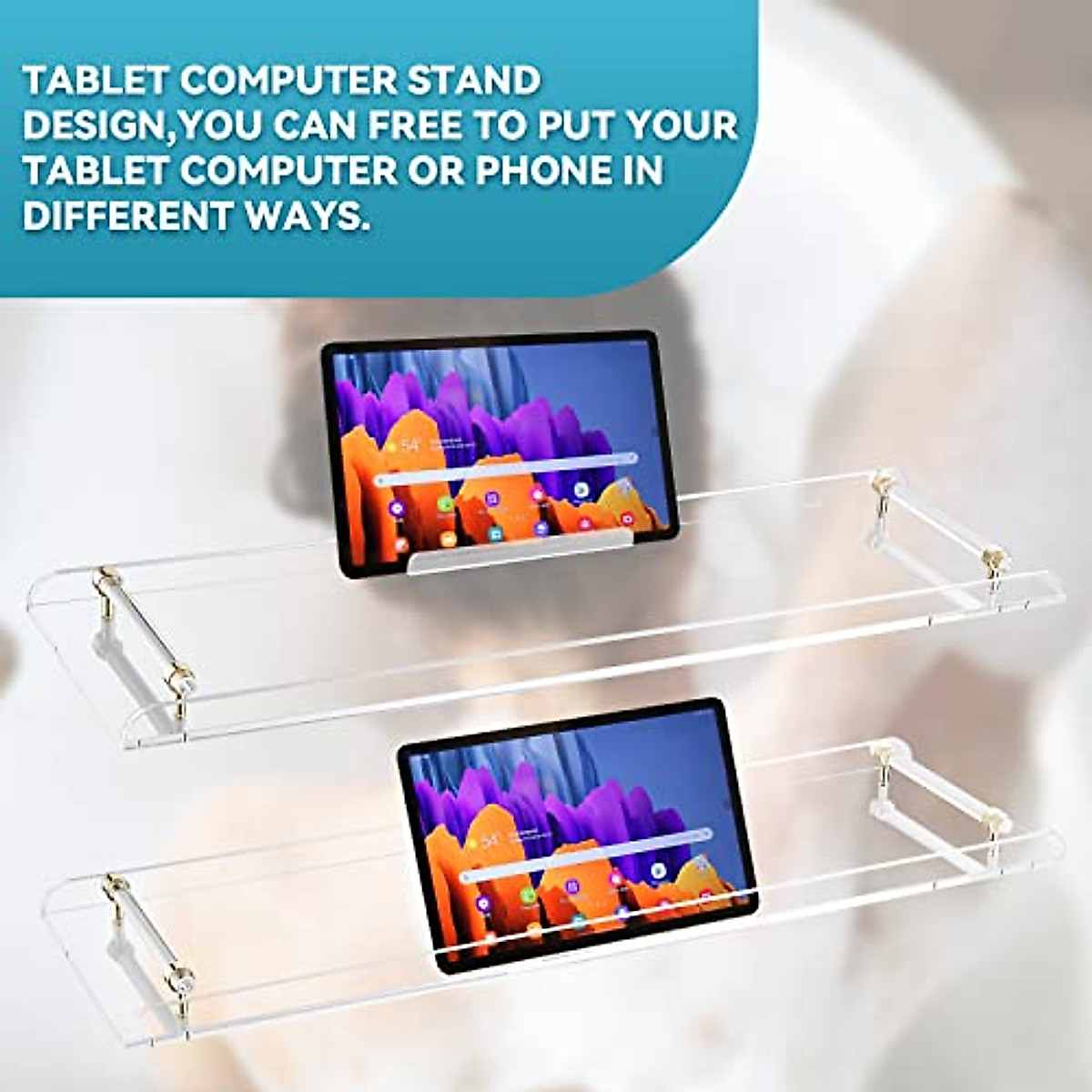 Bathtub Rack - Clear Acrylic Tray with Handles to Hold Book, Phone, Candles, Food, Wine & Tablet - Waterproof Caddy, Wide Frame, Fits Most Bath Tubs - Bathroom Accessories, Luxury Gifts for Women