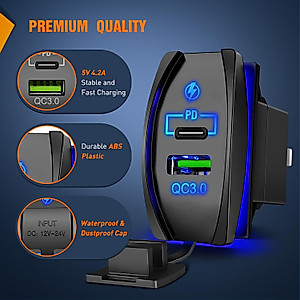 Nilight Rocker Switch Style USB Charger Fits Rocker Switch Panel 4.2A PD Type C USB Charger 12V 24V Fast Charge Socket Dual Charging Port for Cars Boats Trucks RVs, 2 Years Warranty