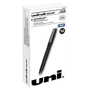 uni-ball Roller Rollerball Pens Fine Point Micro Tip, 0.5mm, Blue, 12 Pack