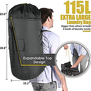 Laundry Backpack Bag, 115L Extra Large Laundry Bag with straps, Heavy Duty Laundry Bag Backpack, Portable Backpack laundry bag for College Dorm, Apartment, Laundromat, College Laundry Bag for students