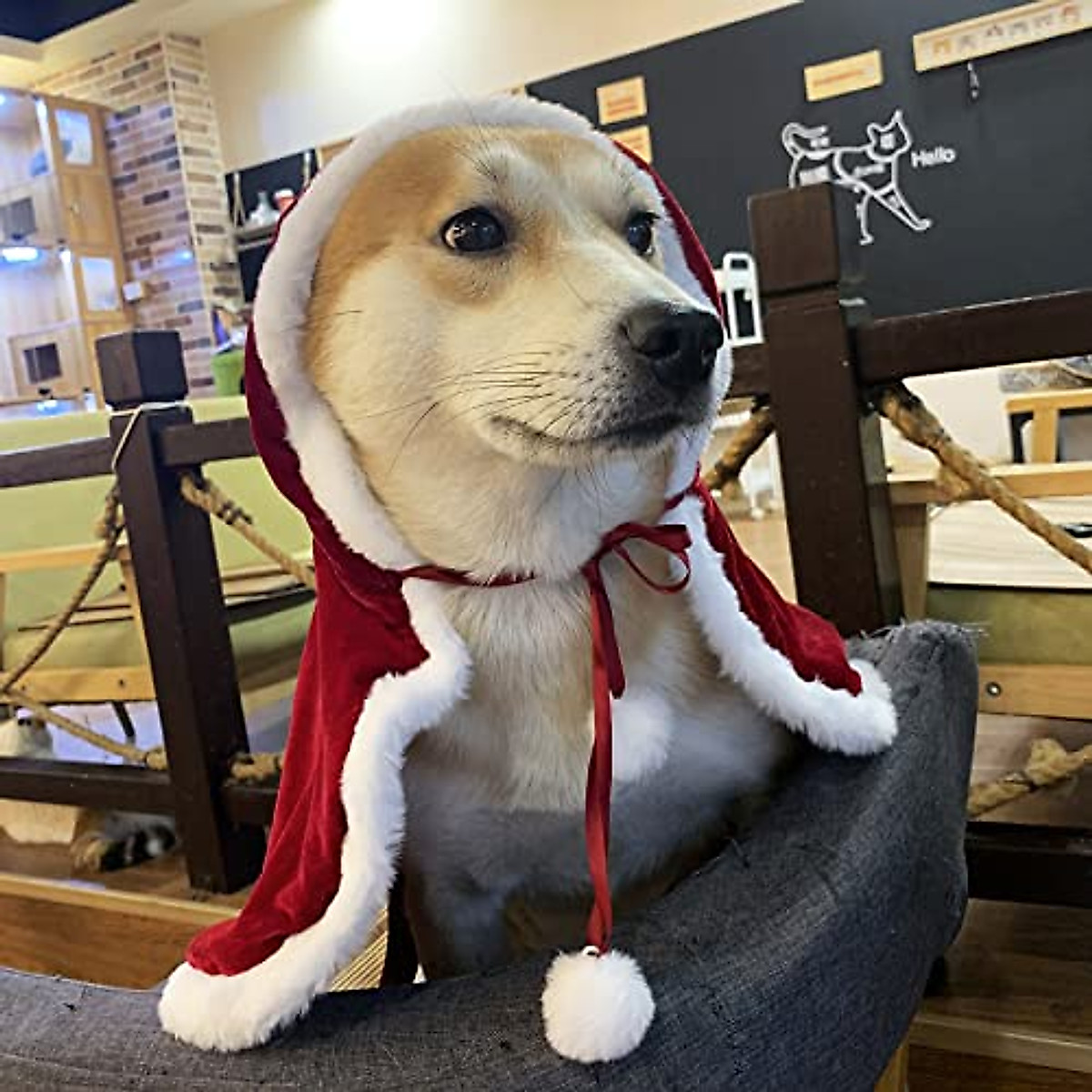 NW Warm Soft Velvet Cape Cat Costume, Pet Dog Santa Clothes Cloak,Puppy Xmas Claus Costumes Apparel Party Clothing Cape Adjustable Ribbon Dog Costume Large Sized Dog (S)