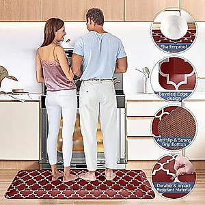 VRINO 0.47 InchThick Kitchen Floor Mat ， Waterproof, Easy Clean, Non-Slip Kitchen Memory Foam Floor Mats ， for House Sink Office,Red-17.3×60""