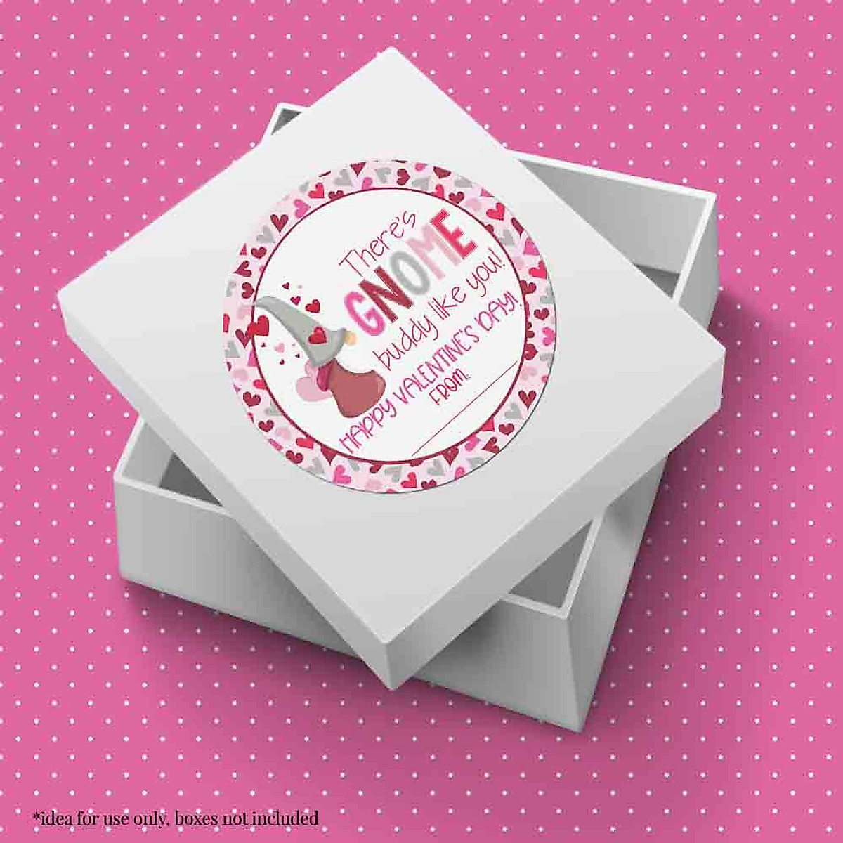 Cute Valentine Gnome Themed Valentine Party Favor Sticker Labels for Girls, 40 2" Party Circle Stickers by AmandaCreation, Great for Classroom Valentines, Envelope Seals, Gifts & Treats