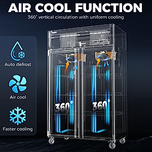 Coolski 48" W Commercial Refrigerator and Freezer Combo, 36 Cu.ft 2 Section Stainless Steel Solid Door Fan Cooling Upright Reach in Freezer for Restaurant Bar Shop Kitchen Garage School Church