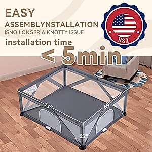 GENTEACO Foldable Baby Playpen, Extra Large Play Pen for Babies and Toddlers, Baby Fence Play Yard, Safety Kids Portable Playpin Indoor&Outdoor (59"×71")