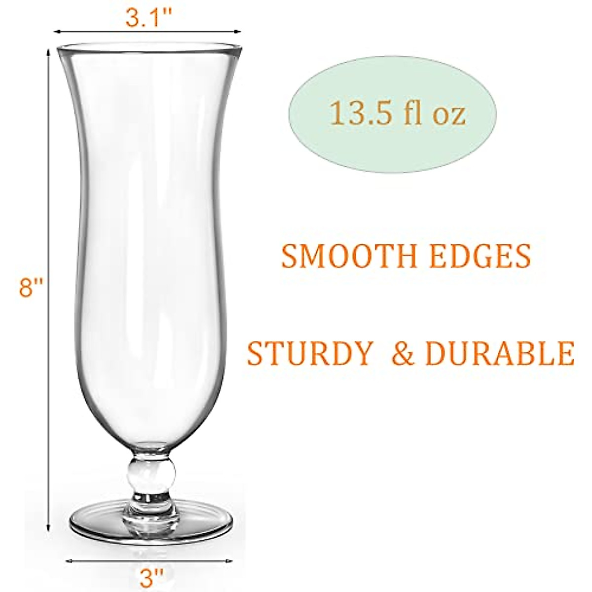 Yesland 6 Pcs Hurricane Glass - 13.5 oz Break-Resistant Plastic Pina Colada Cocktail Glasses Clear Tulip Drinking Cups for Drinking Cocktails, Full-Bodied Beer, Juice, Tropical Drinks, Water