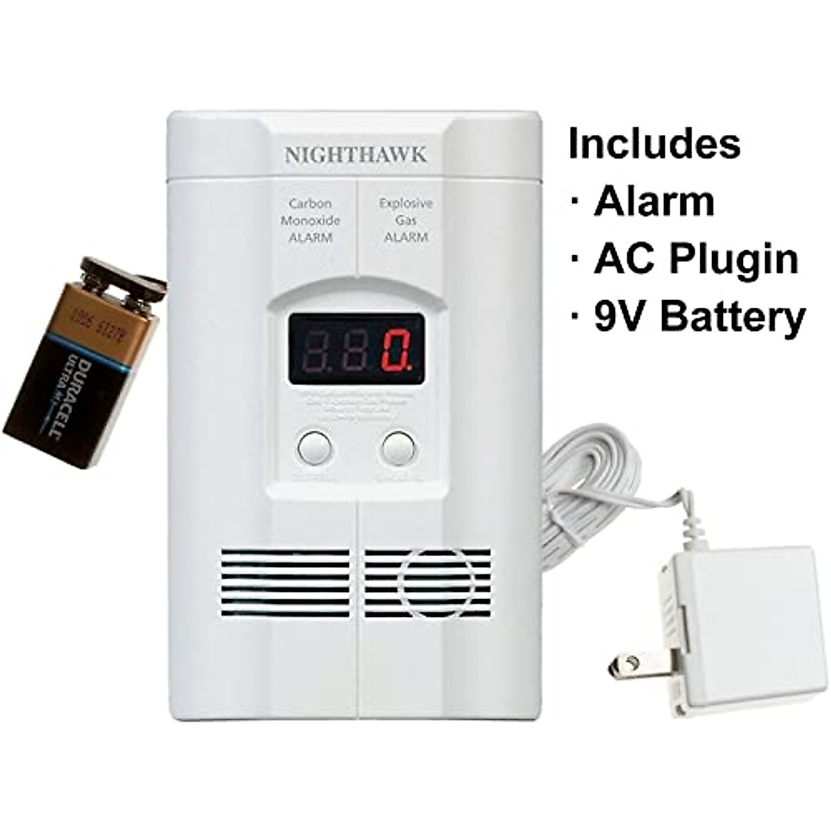 Kidde Carbon Monoxide Detector, Propane, Natural, Methane, & Explosive Gas Alarm, Plug-In Wall with 9-Volt Battery Backup, Digital LED Display