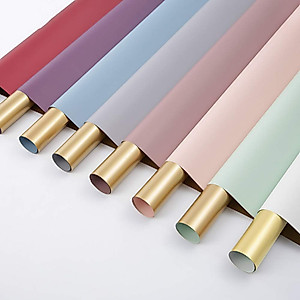 Double Sided Golden Flower Wrapping Paper Waterproof Gift Packaging Florist Bouquet Wraps, 20 Sheets 23.6X23.6 Inch (10)